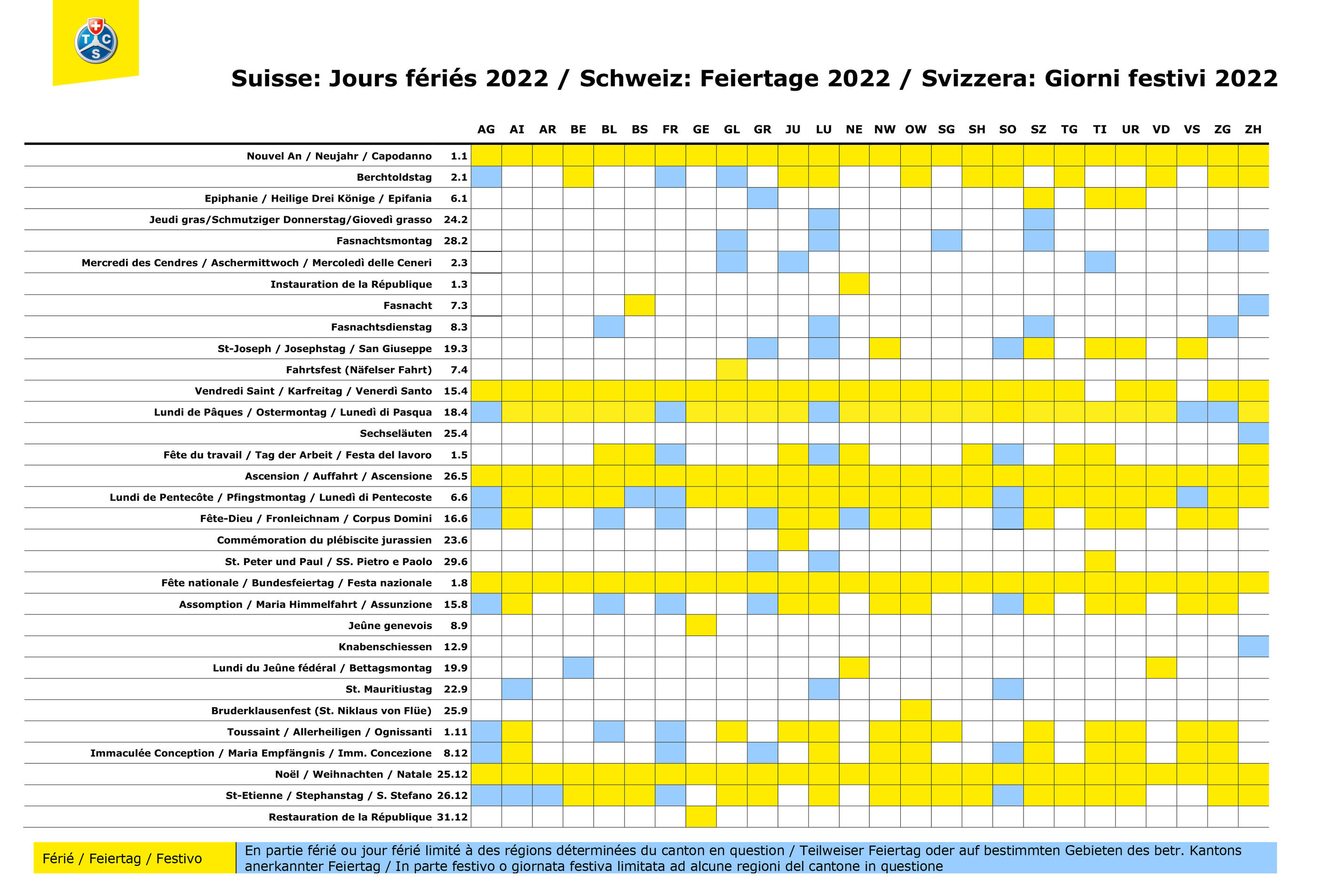 Ferien Schweiz, Schulferien und Feiertage - TCS Schweiz