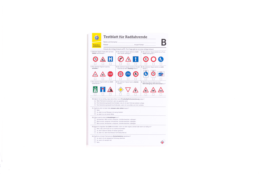 Testblatt für Velofahrer B (6-10 Jahre) - TCS Schweiz